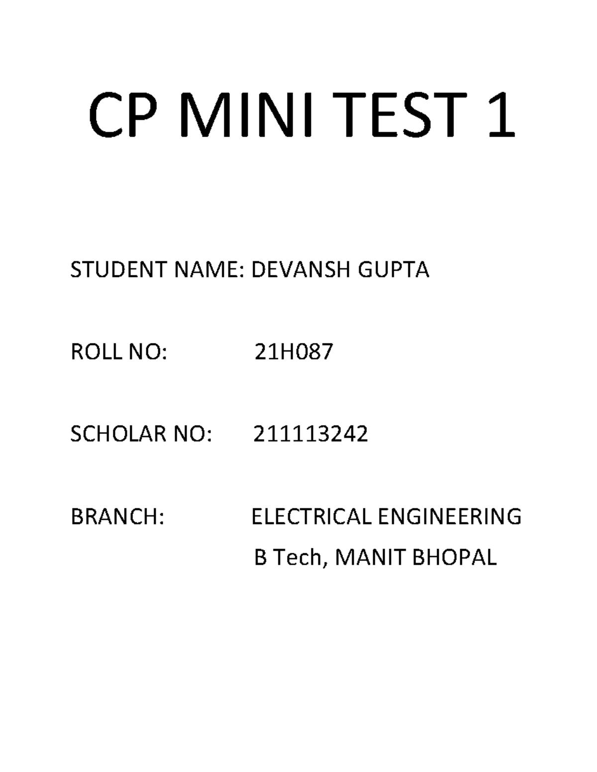 CP MINI TEST 1 2nd Sem - CP MINI TEST - CP MINI TEST 1 STUDENT NAME ...