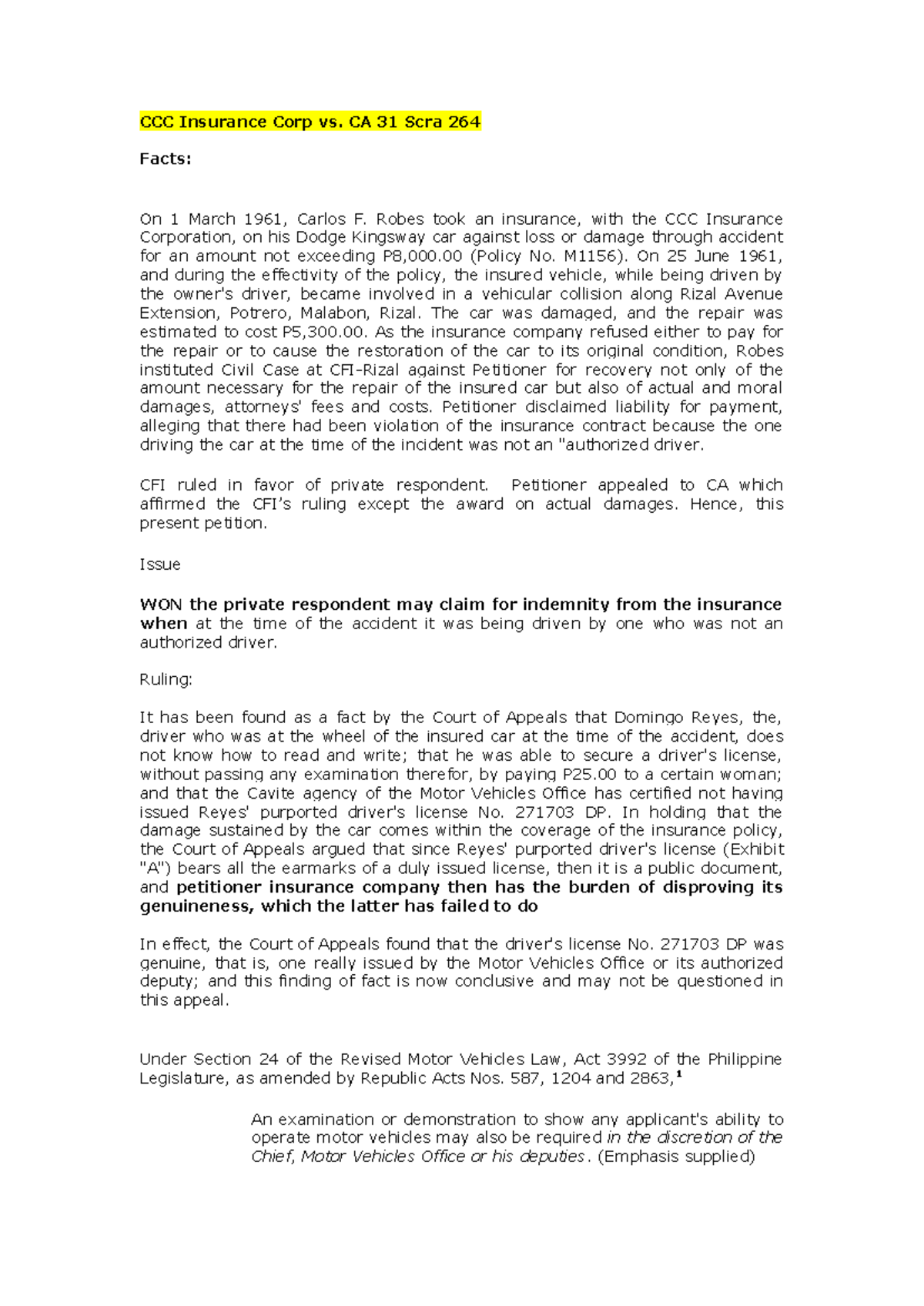 CCC Insurance Corp vs - Summary Commercial Law - CCC Insurance Corp vs ...