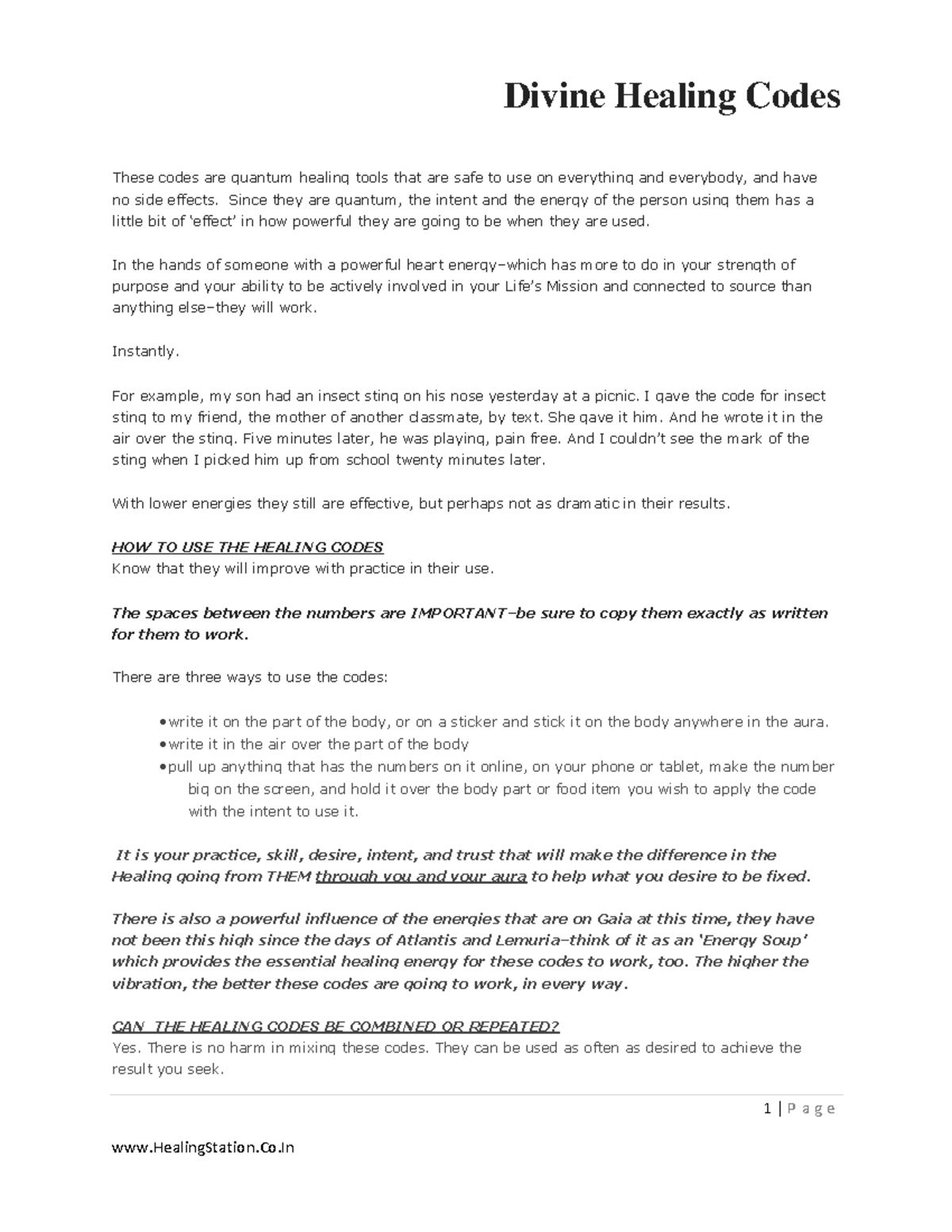 Divine healing codes - N/A - 1 | P a g e These codes are quantum ...