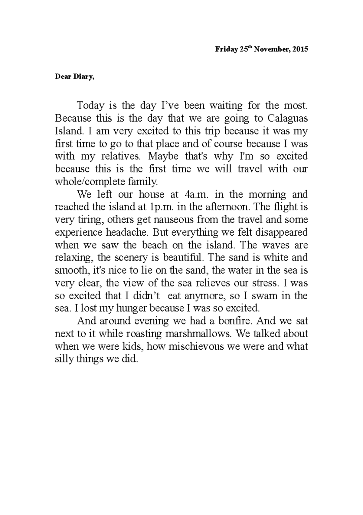 Lesson 5 Activity - Friday 25th November, 2015 Dear Diary, Today is the ...