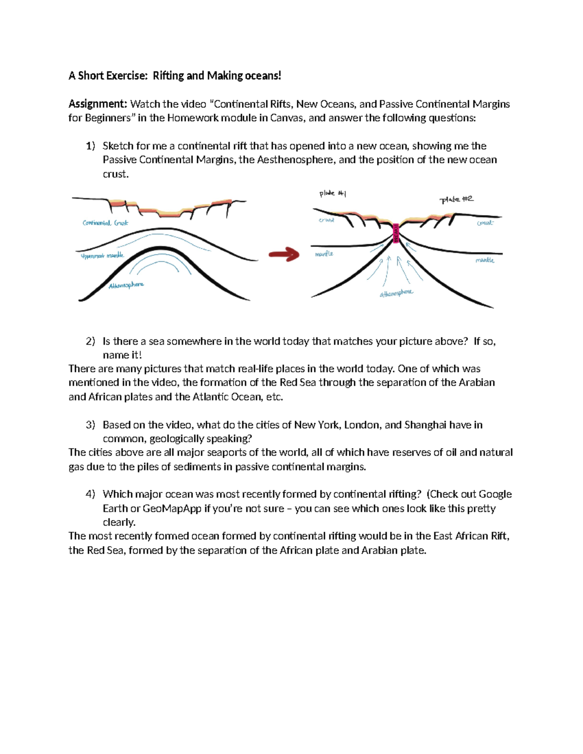 Intro continental rift questions - A Short Exercise: Rifting and Making ...