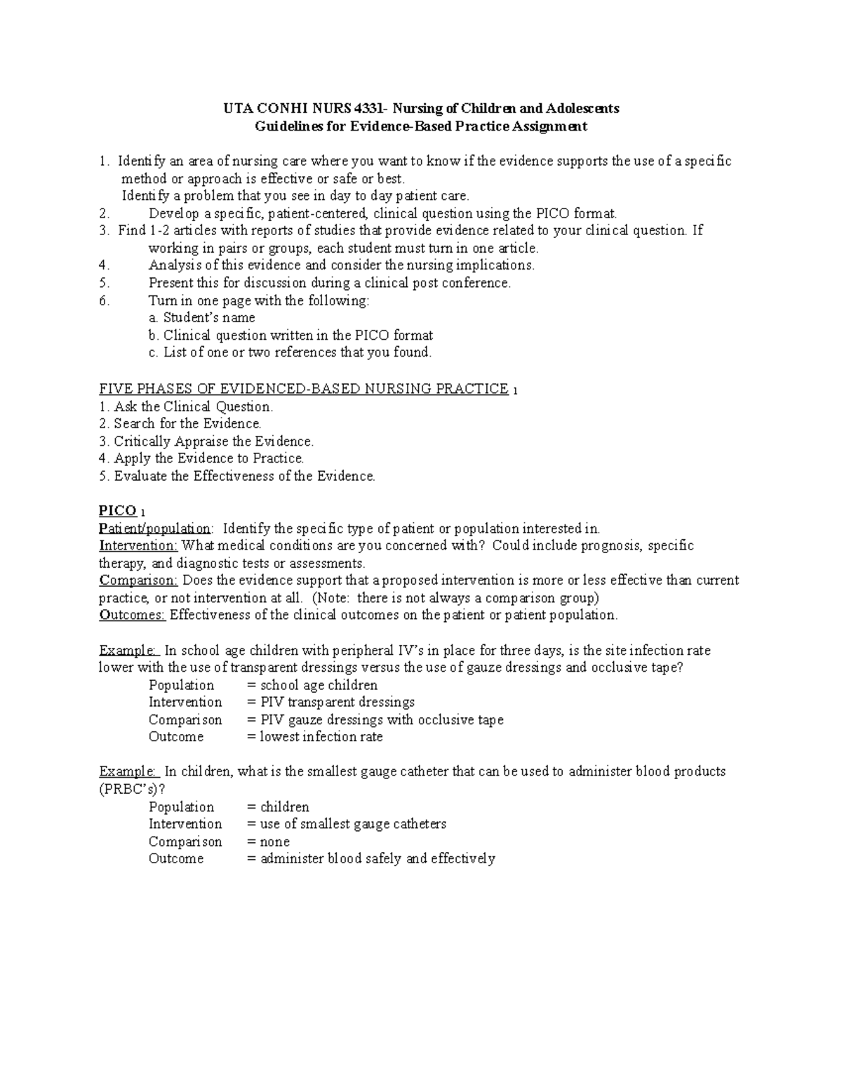 Evidence Based Practice Project - UTA CONHI NURS Nursing of Children ...