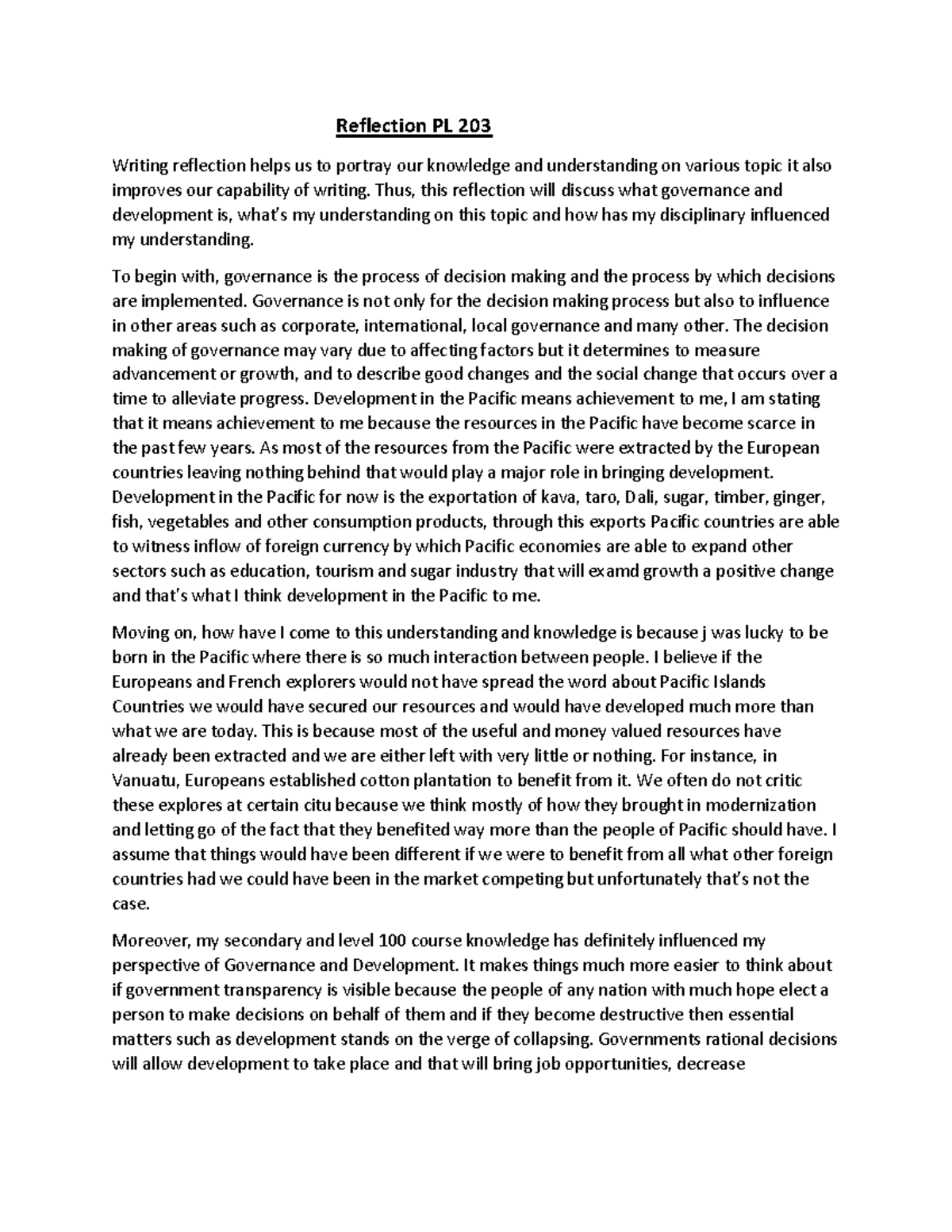 reflection writing for PL 202 this will help you with your current ...