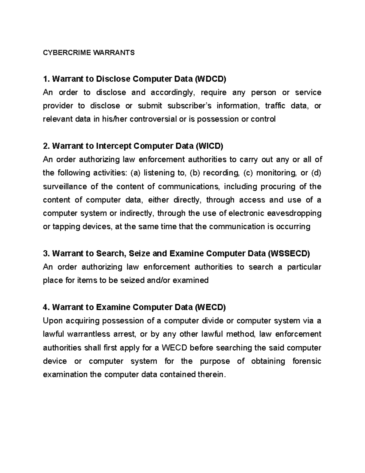 Cybercrime Warrants - CYBERCRIME WARRANTS 1. Warrant to Disclose ...