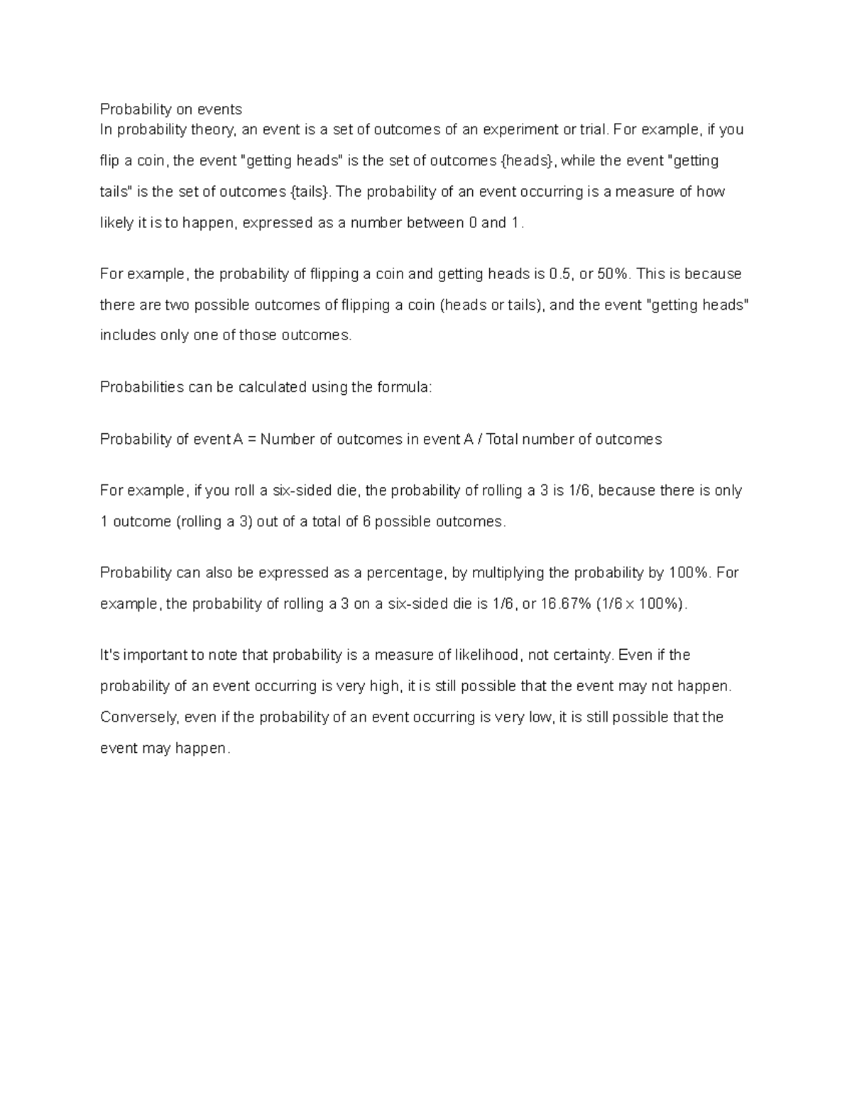 Probability on events - From textbook and lecture - Probability on ...