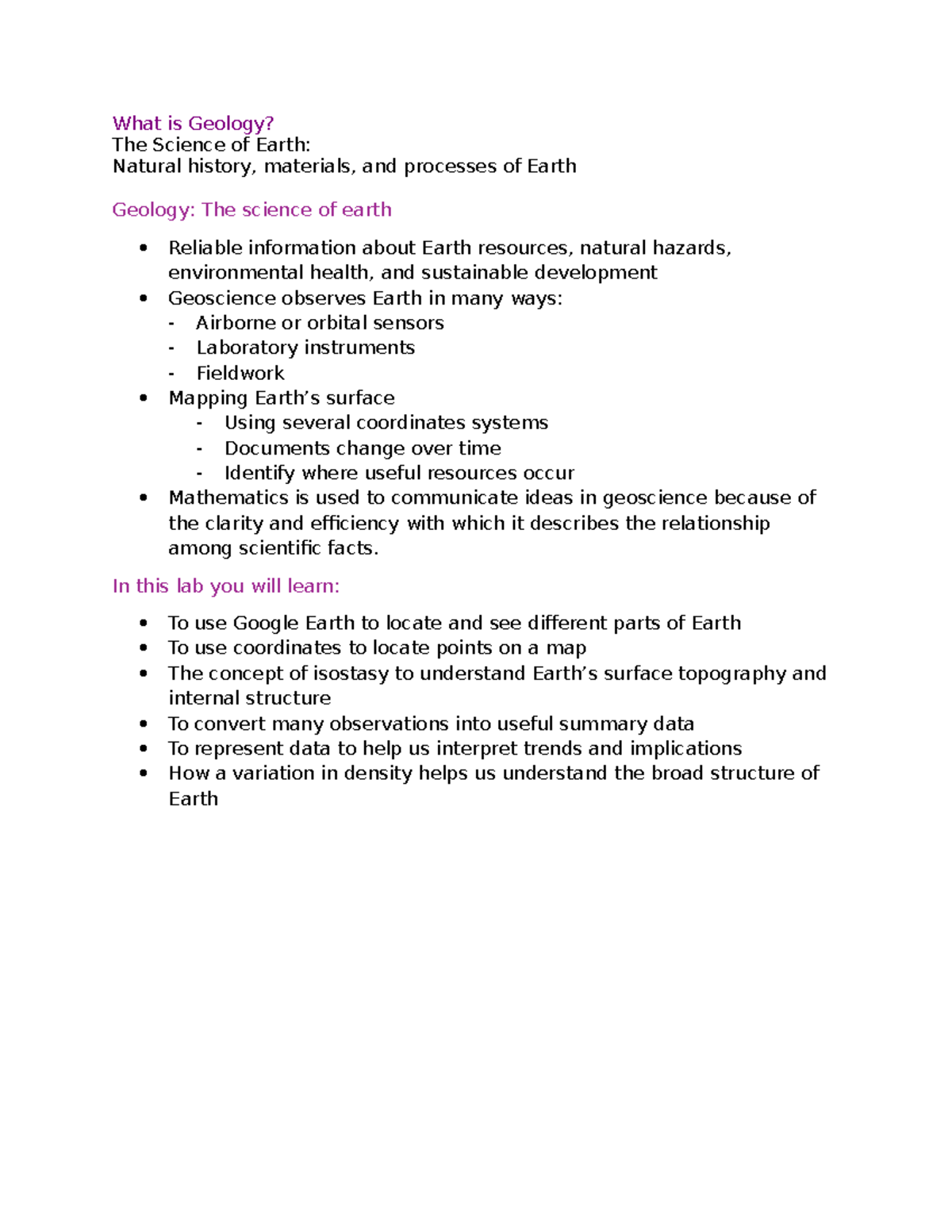 Geology 1:25:24 - first set of notes - What is Geology? The Science of ...