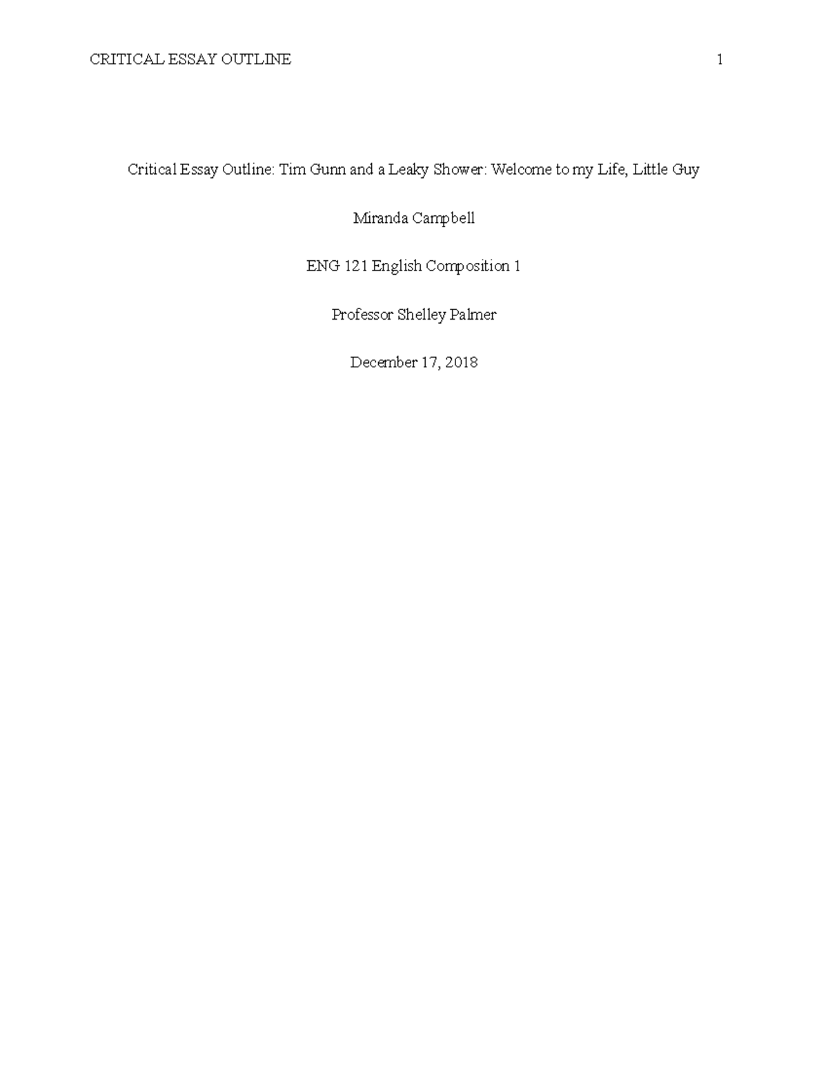 Critical Essay Outline - Final Draft - Critical Essay Outline: Tim Gunn ...