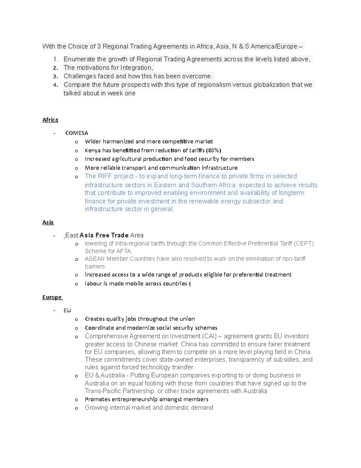 Trade agreements detailed summary - With the Choice of 3 Regional ...