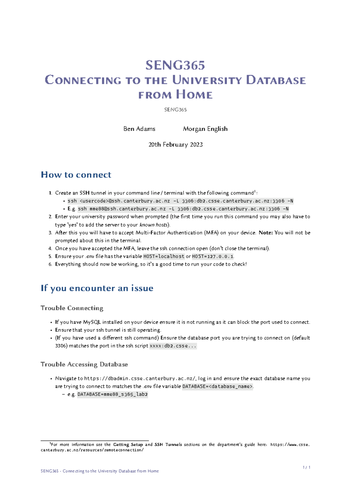 Connecting to uc database - SENG Connecting to the University Database from Home SENG Ben Adams ...