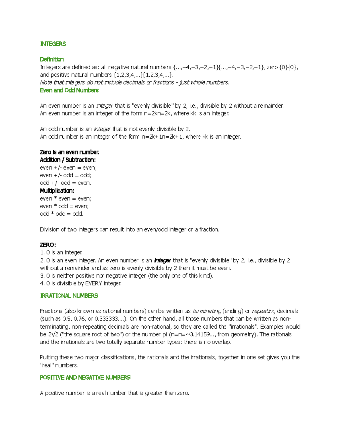 Integers - Nothing much - INTEGERS Definition Integers are defined as ...