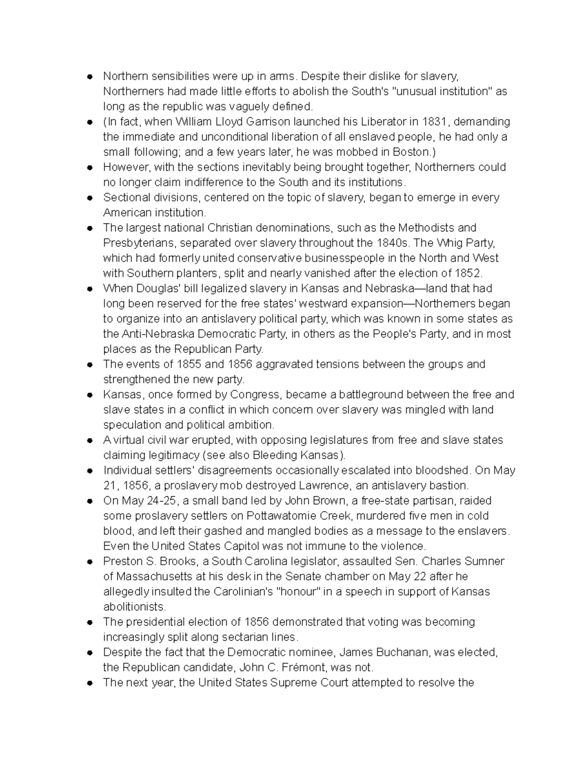 Divided Over Slavery - Lecture notes on the topic from class - Northern ...