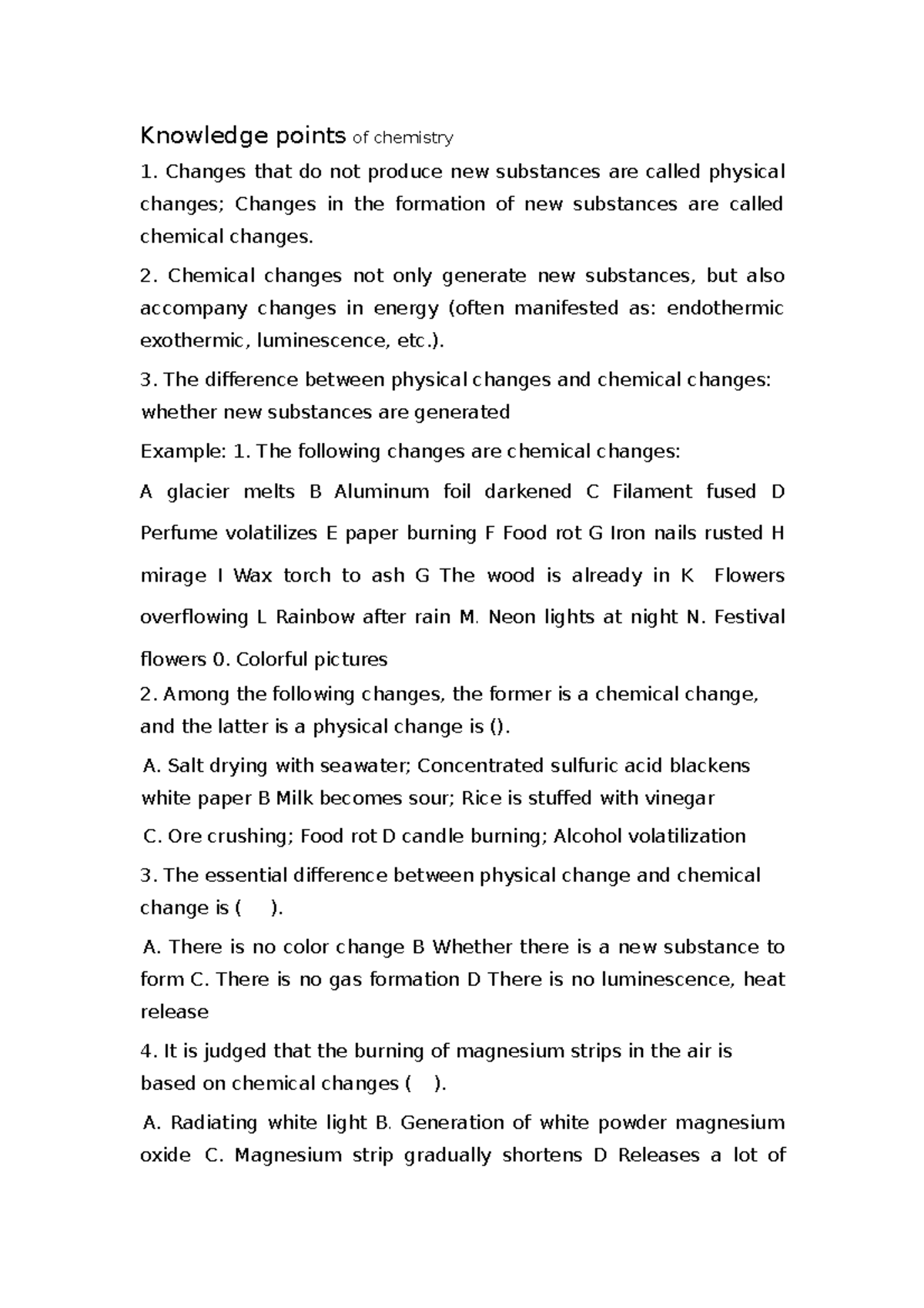 Knowledge points of chemistry - Knowledge points of chemistry Changes ...