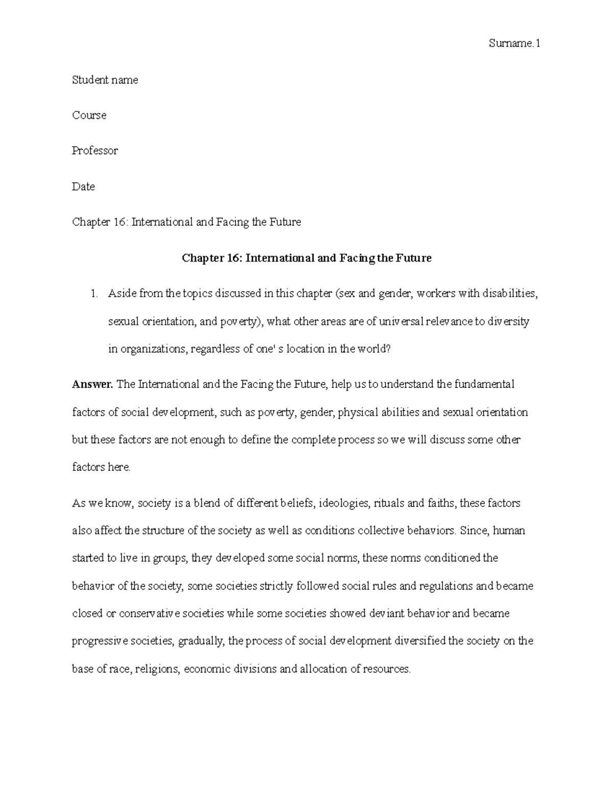 International and Facing the Future-Chapter 16 - Surname. Student name ...