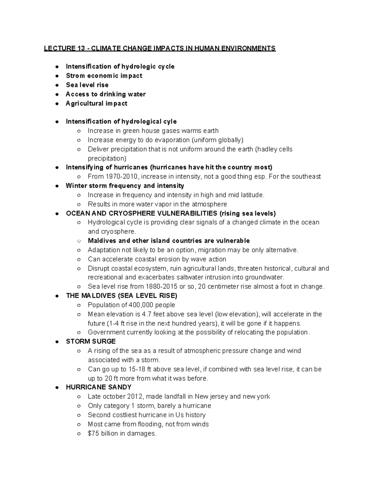 SCI 111 (Lecture 13) - Climate change impacts - Human Environment ...
