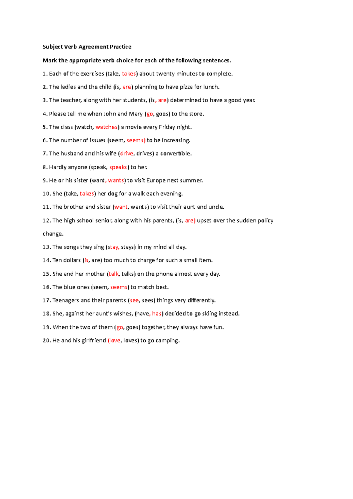 Subject Verb Agreement Practice - 2 - Subject Verb Agreement Practice ...
