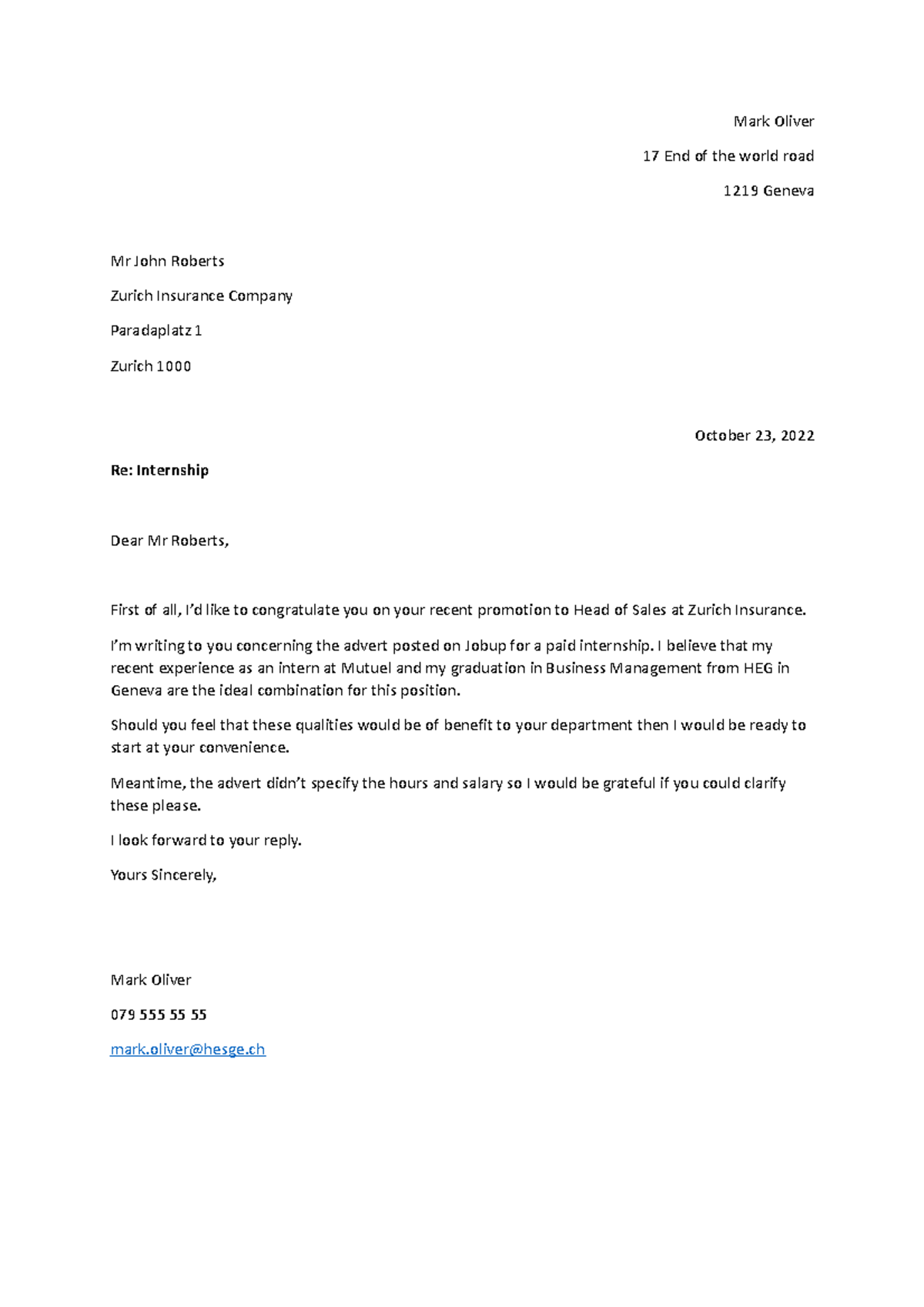 Ideal business letter example - Anglais - HES-SO - Studocu