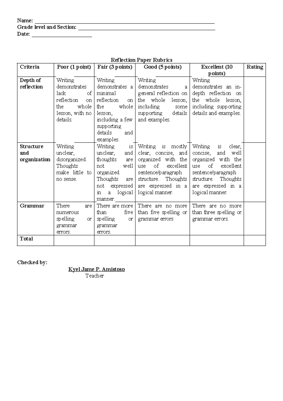 Reflection-paper-rubrics - Name
