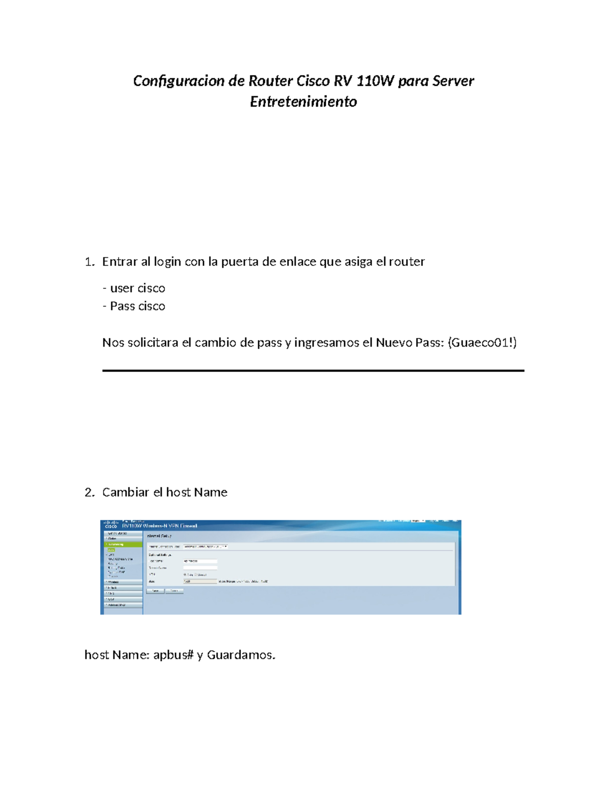 Configuracion de Router Cisco RV 110W para Server Entretenimiento ...