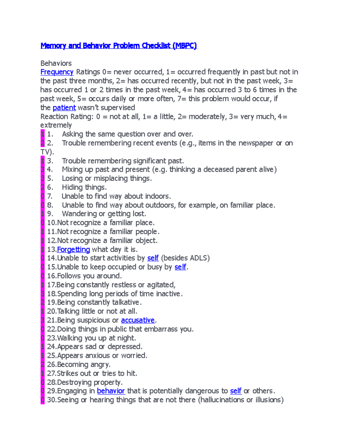 Memory and Behavior Problem Checklist - Asking the same question over ...