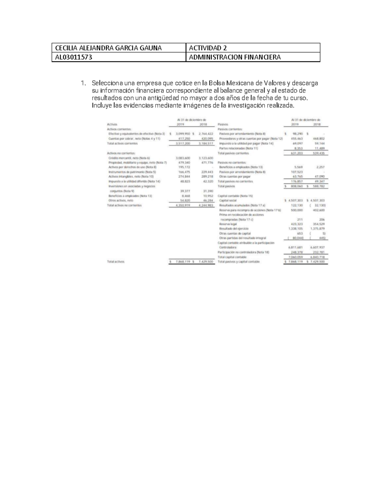 Actividad 2 admin financiera - CECILIA ALEJANDRA GARCIA GAUNA ACTIVIDAD 2 AL03011573 ...