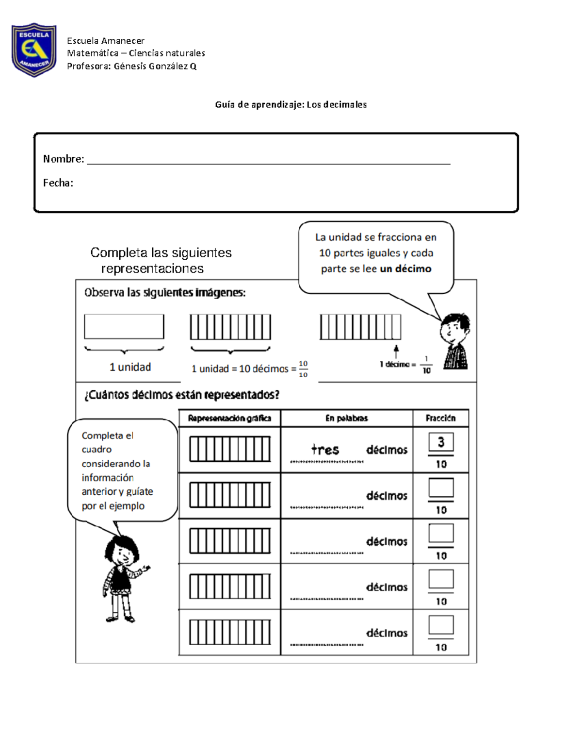 Guia de decimales 4to basico - Matemática – Ciencias naturales ...