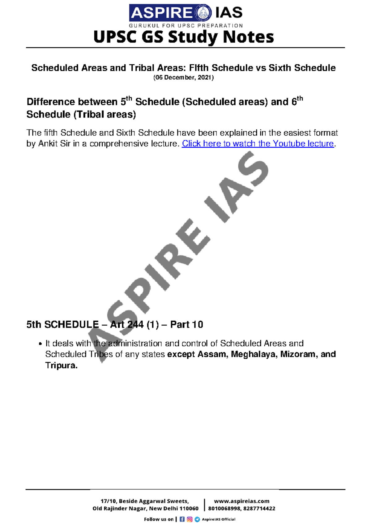 Scheduled Areas and Tribal Areas FIfth Schedule vs Sixth Schedule ...