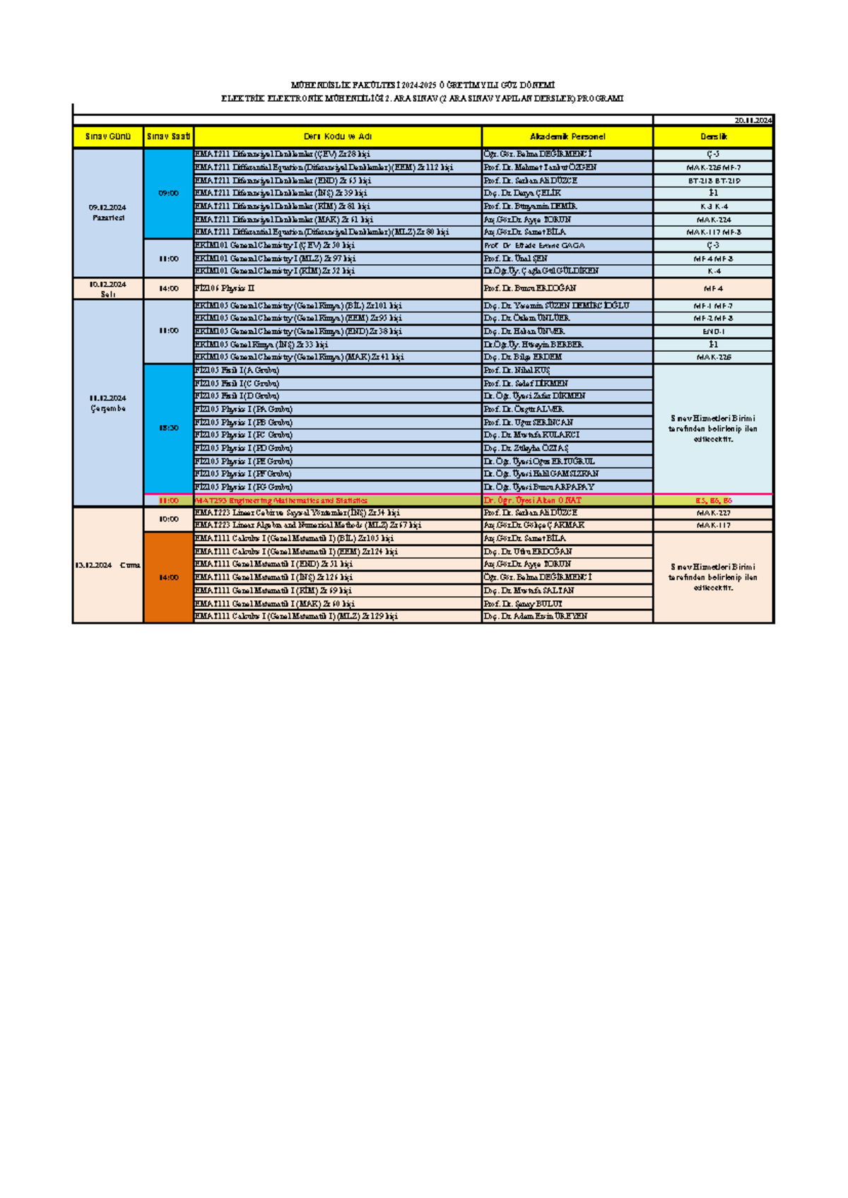 2024-2025 Güz Dönemi 2Ara Sınav Programı EEM 241130 124121 - 20 ...