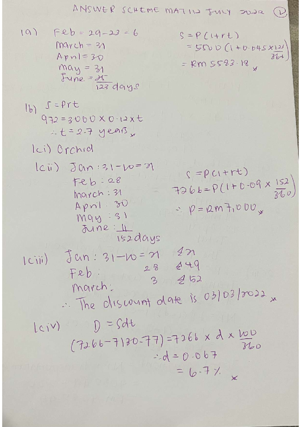 Answer MAT112 JULY 2022 - Business studies - Studocu
