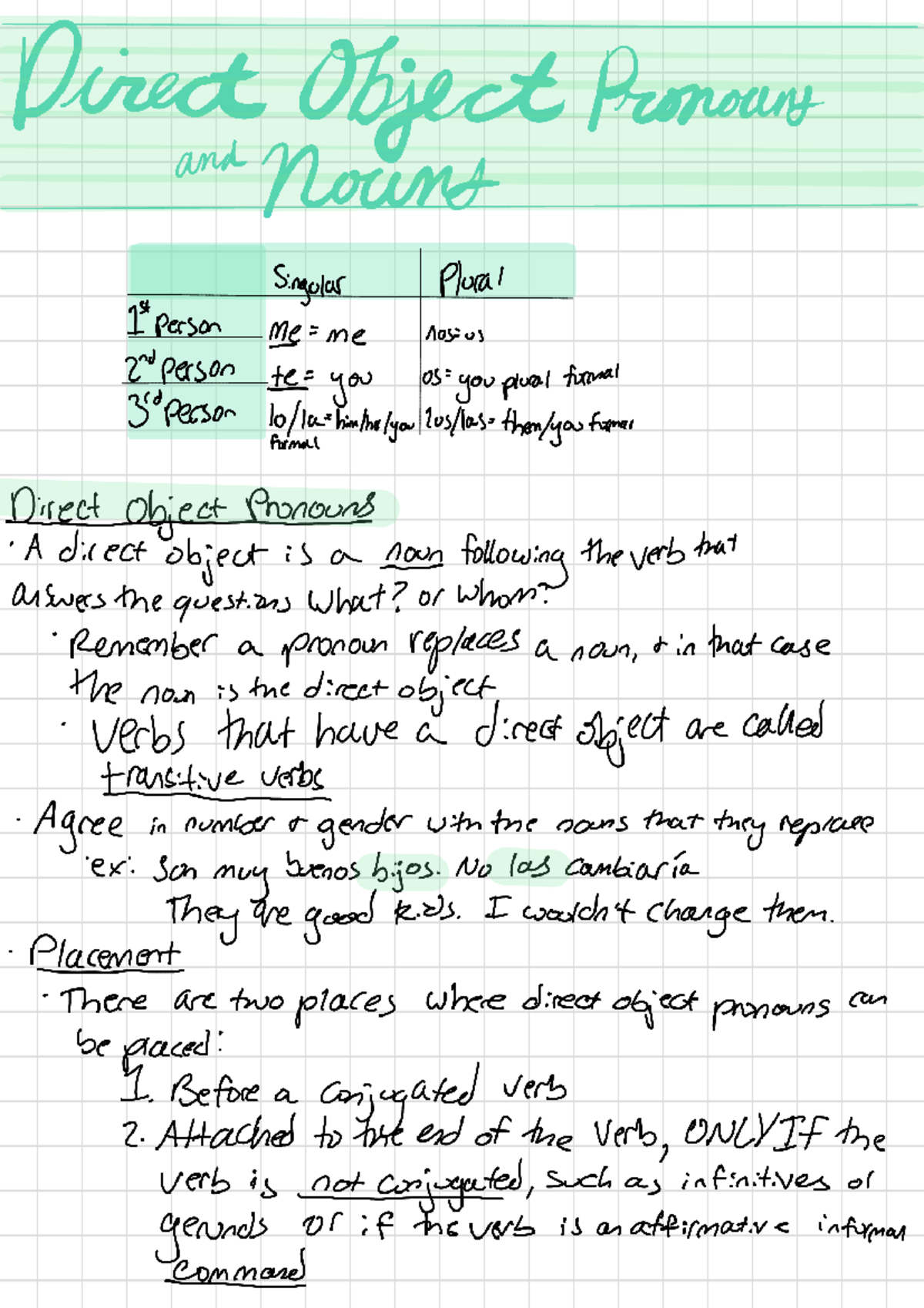 Direct Object Pronouns - SPN 1121C - Studocu