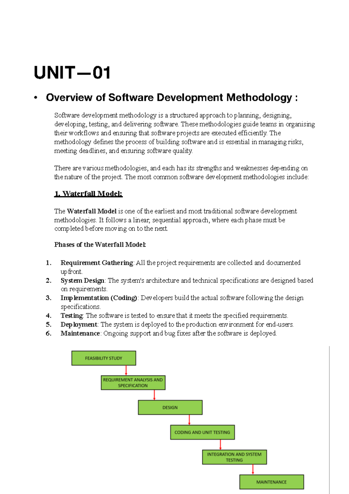 Software unit 1 - UNIT— • Overview of Software Development Methodology : Software development ...
