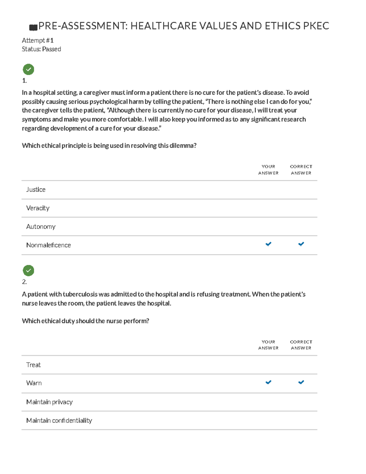 C426 - Healthcare Values and Ethics – C426 - PA - PRE-ASSESSMENT ...