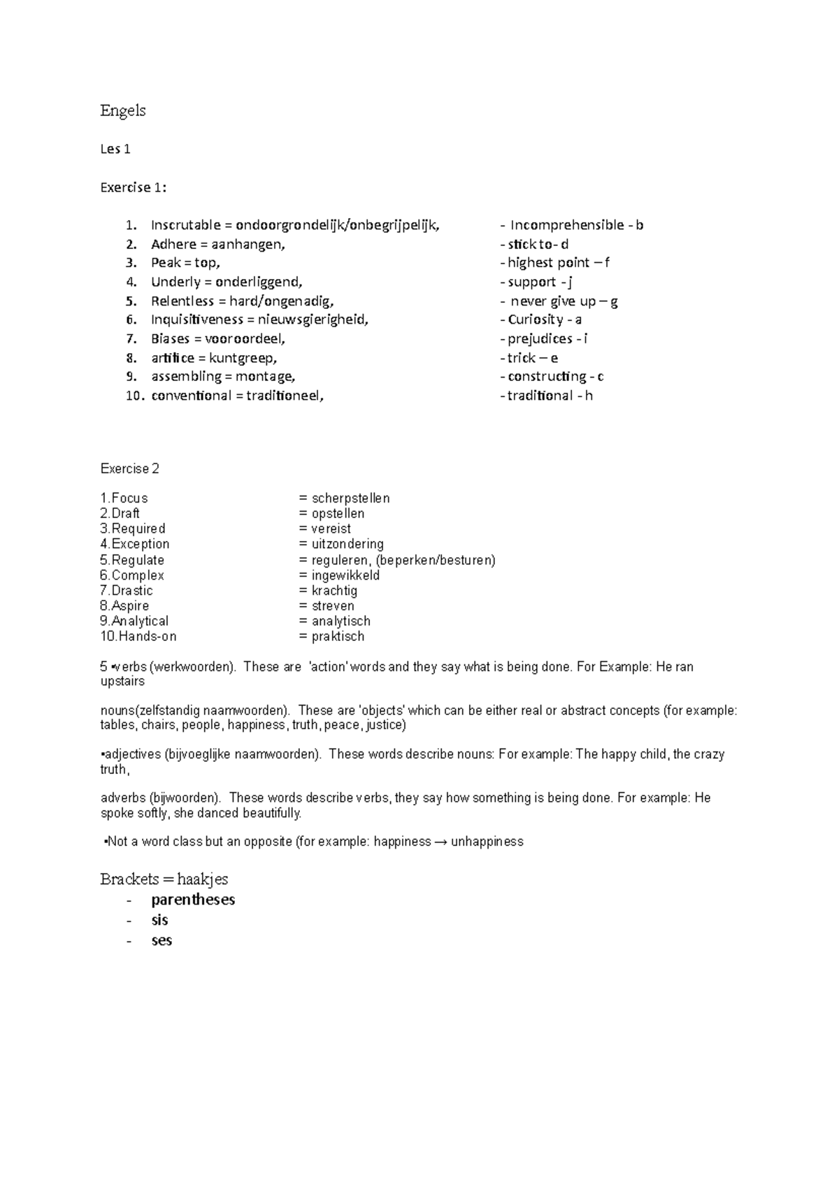 Engels - voorbeeld - Engels Les 1 Exercise 1: Inscrutable ...