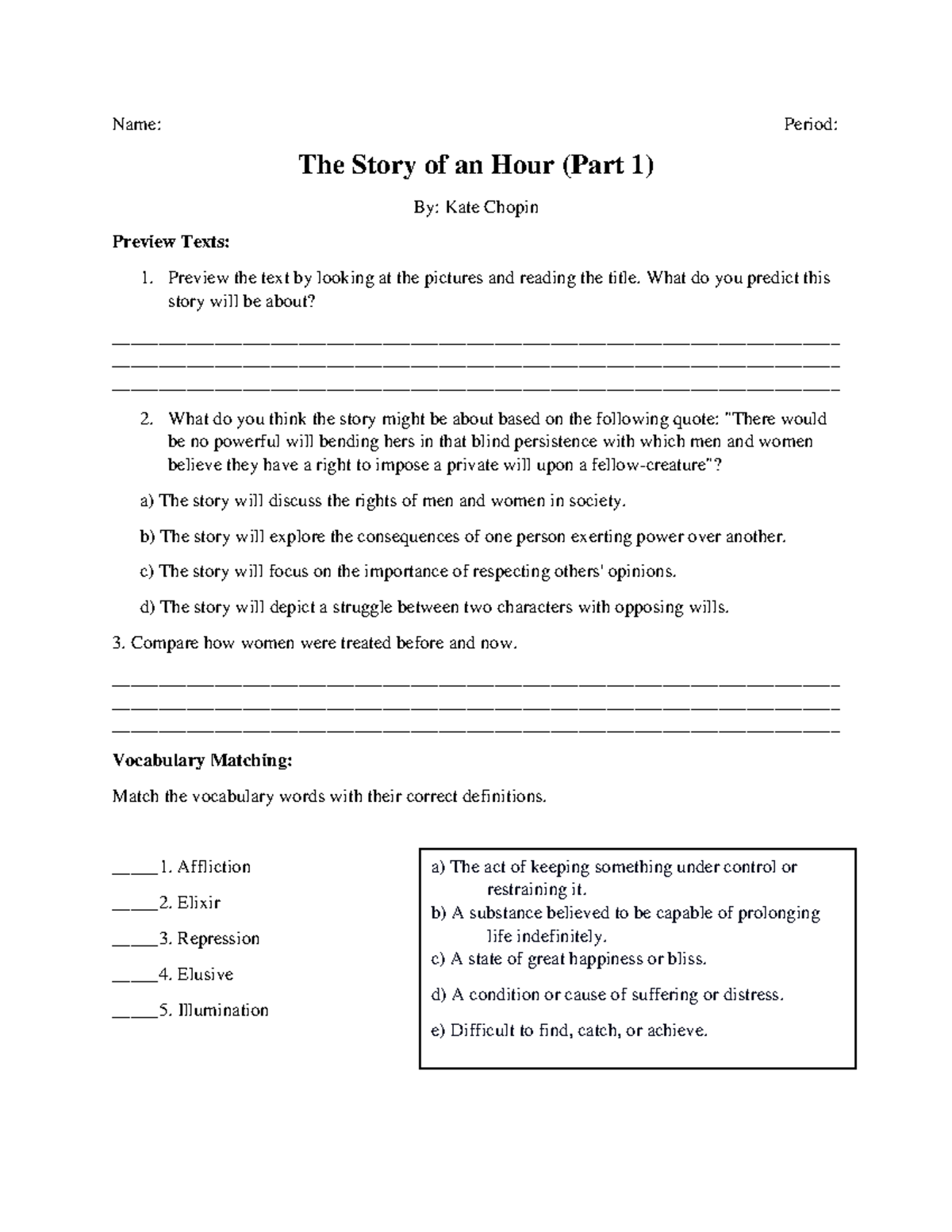 Story of an Hour - What do you predict this story will be about? What ...