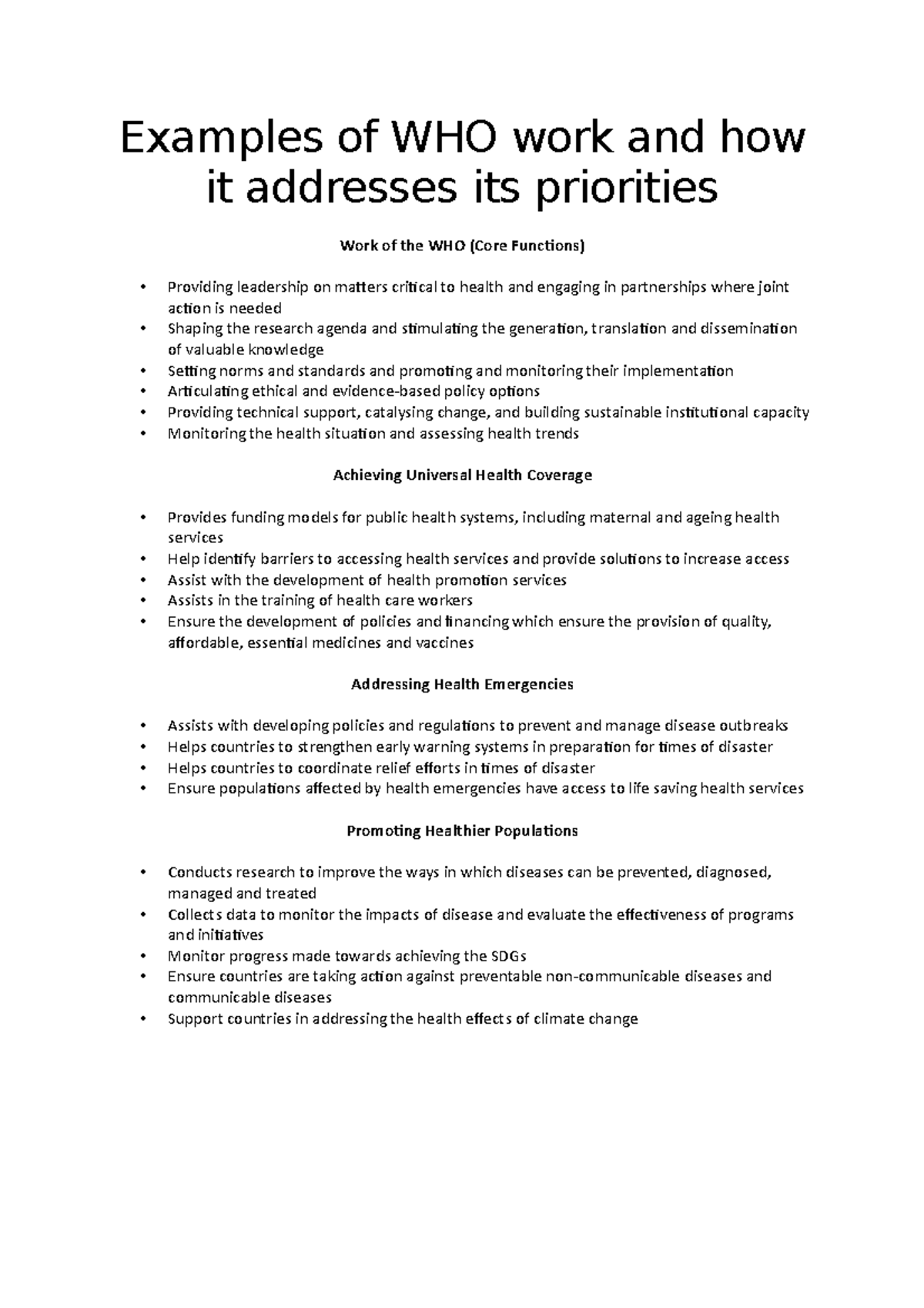 Examples of WHO work and how it addresses its priorities - Studocu
