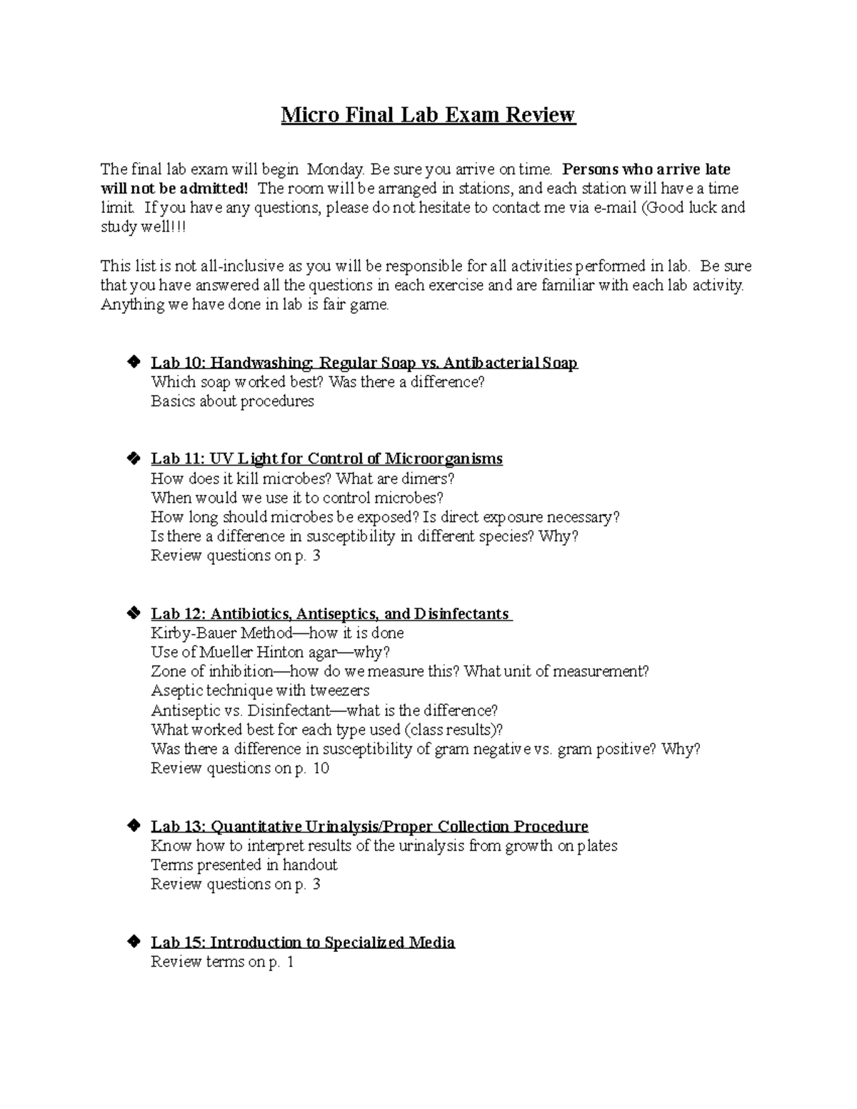 Review Lab Final 11 - Micro Final Lab Exam Review The final lab exam ...