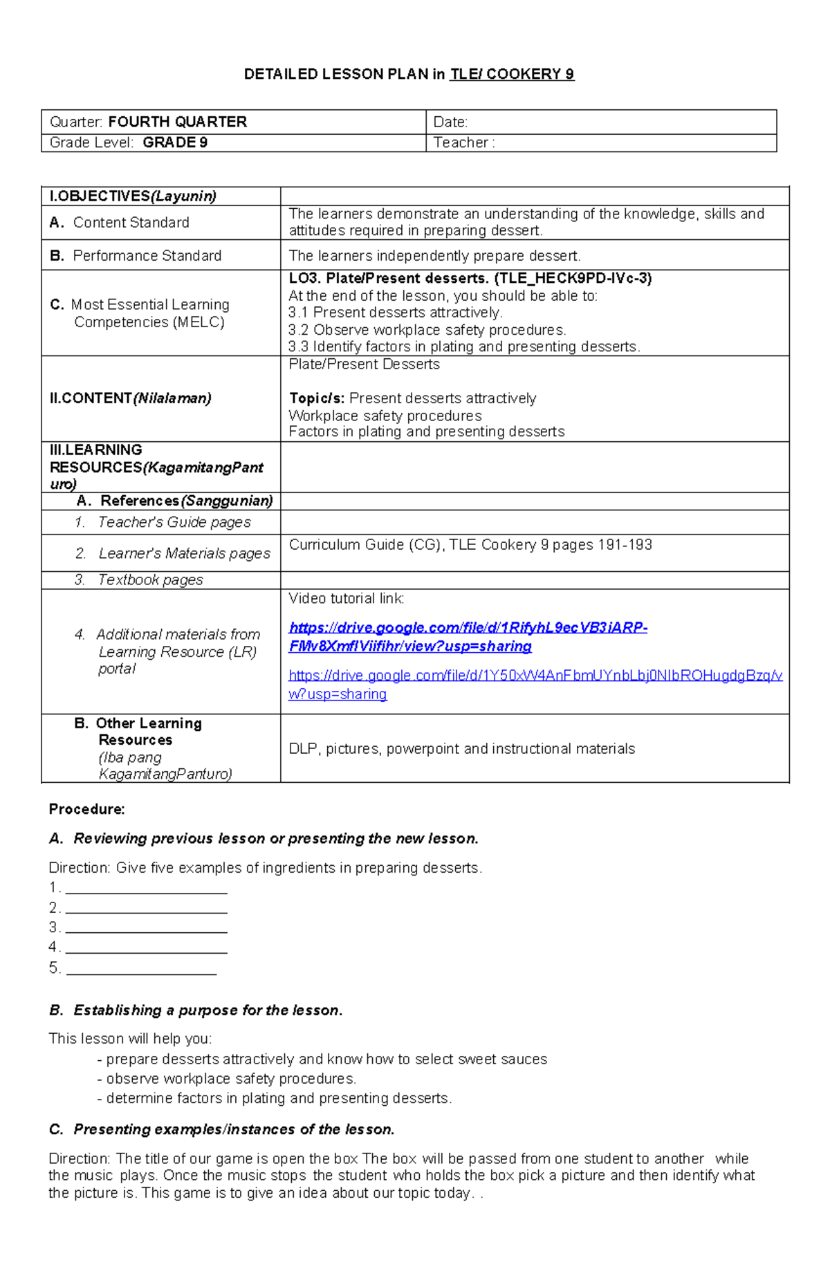 Esent desserts attractively Workplace safety procedures - DETAILED ...