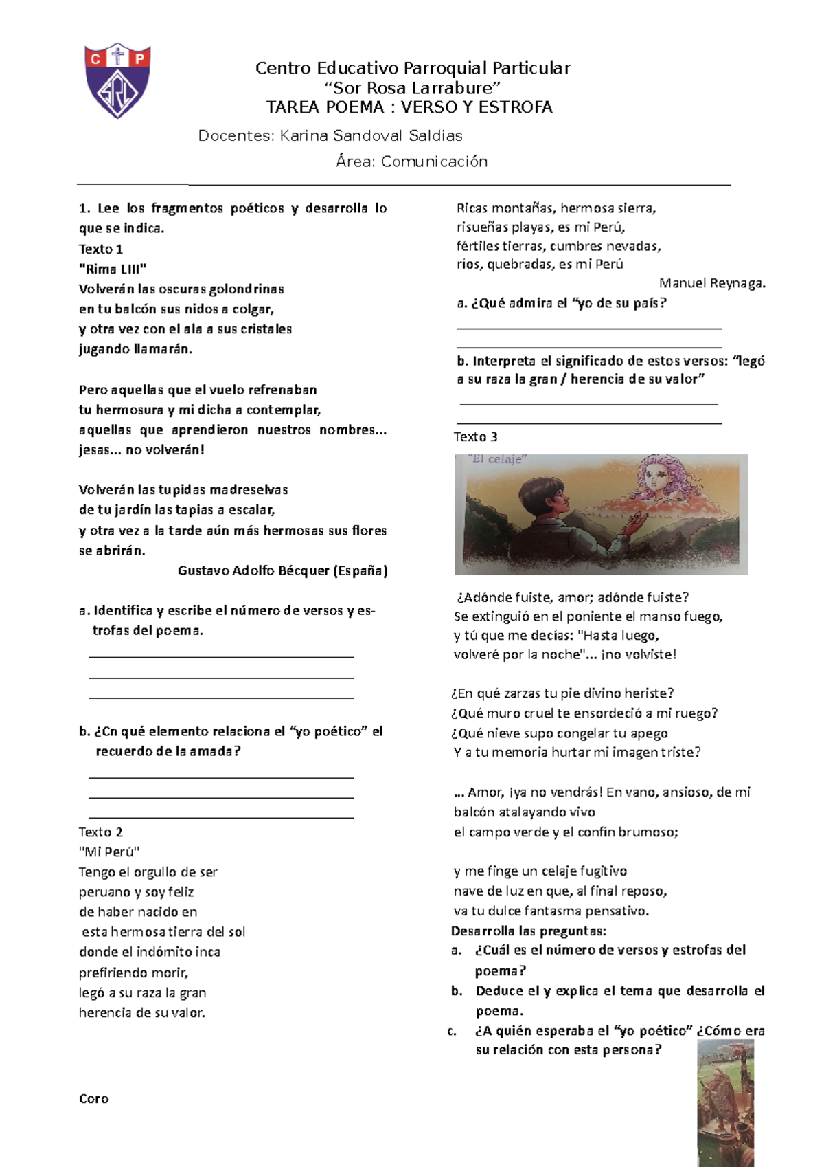 Tarea Poema Verso Y Estrofa - Centro Educativo Parroquial Particular ...