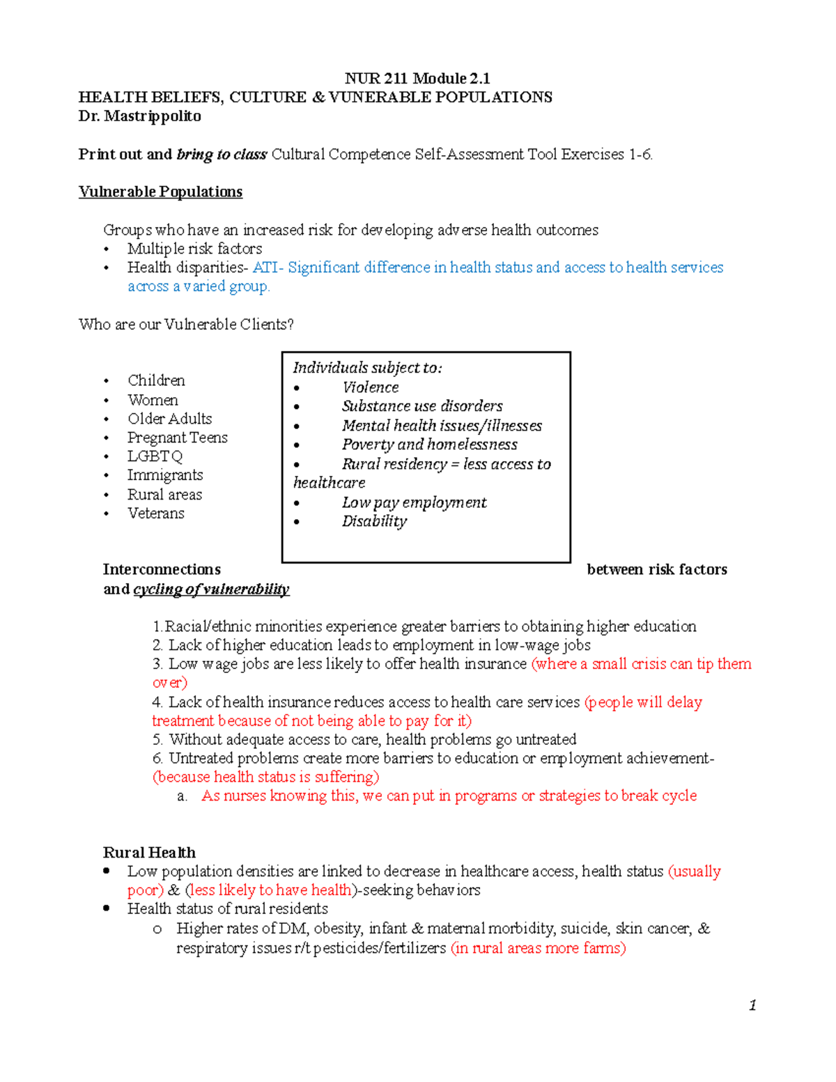 Module 2.1 Class Outline - NUR 211 Module 2. HEALTH BELIEFS, CULTURE ...