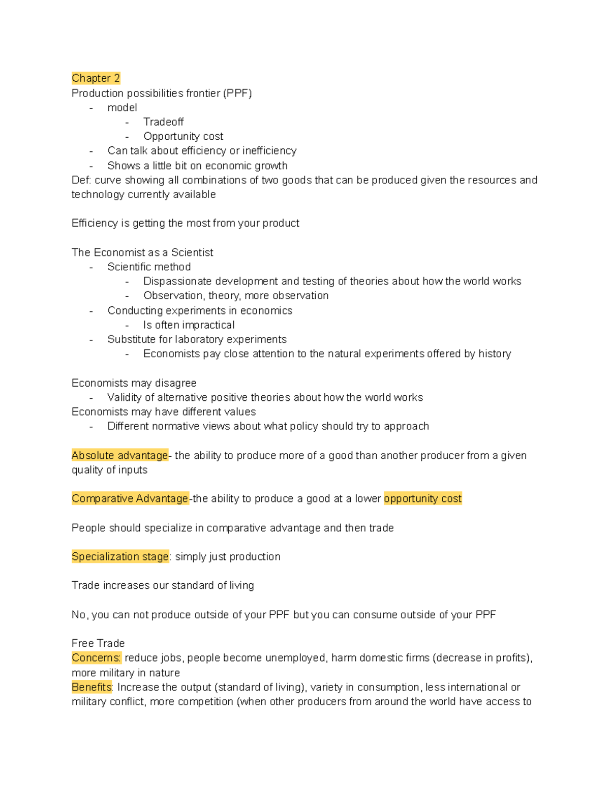 Micro Economics Notes Chap 2 - Chapter 2 Production possibilities ...
