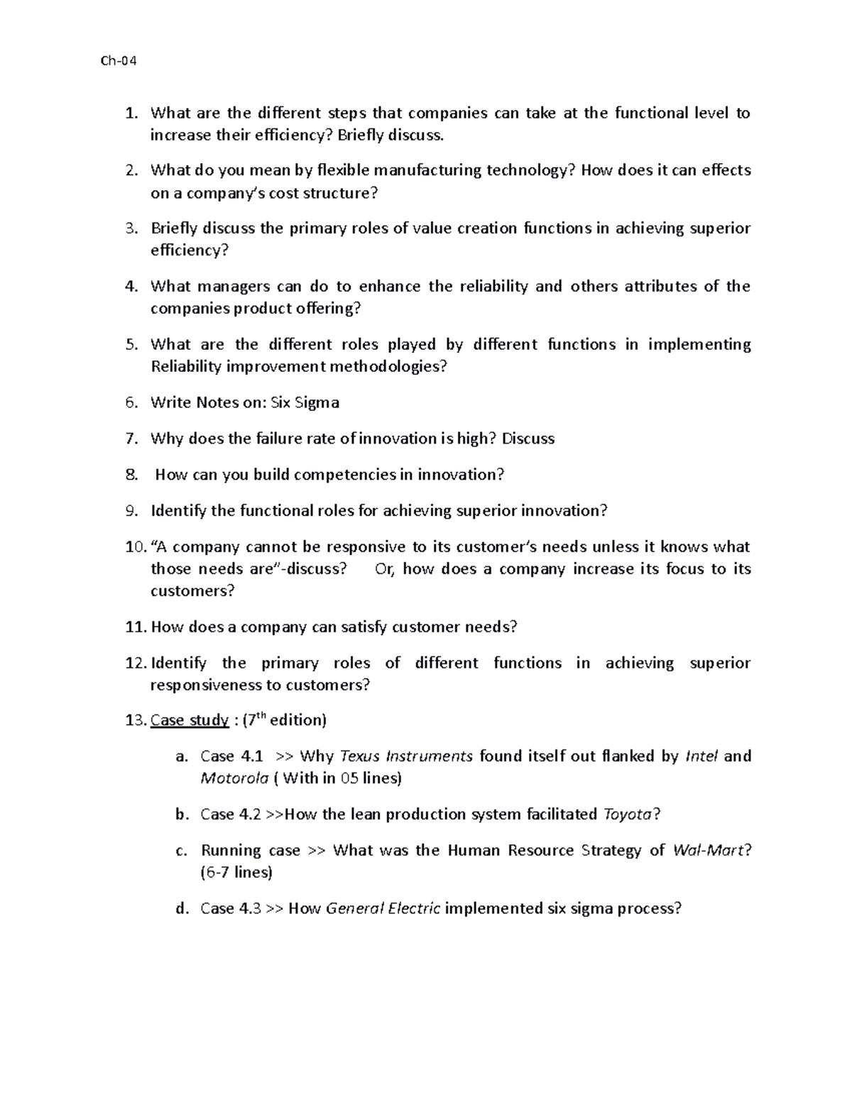 Bs ch 4 assignment question - Ch- What are the different steps that ...