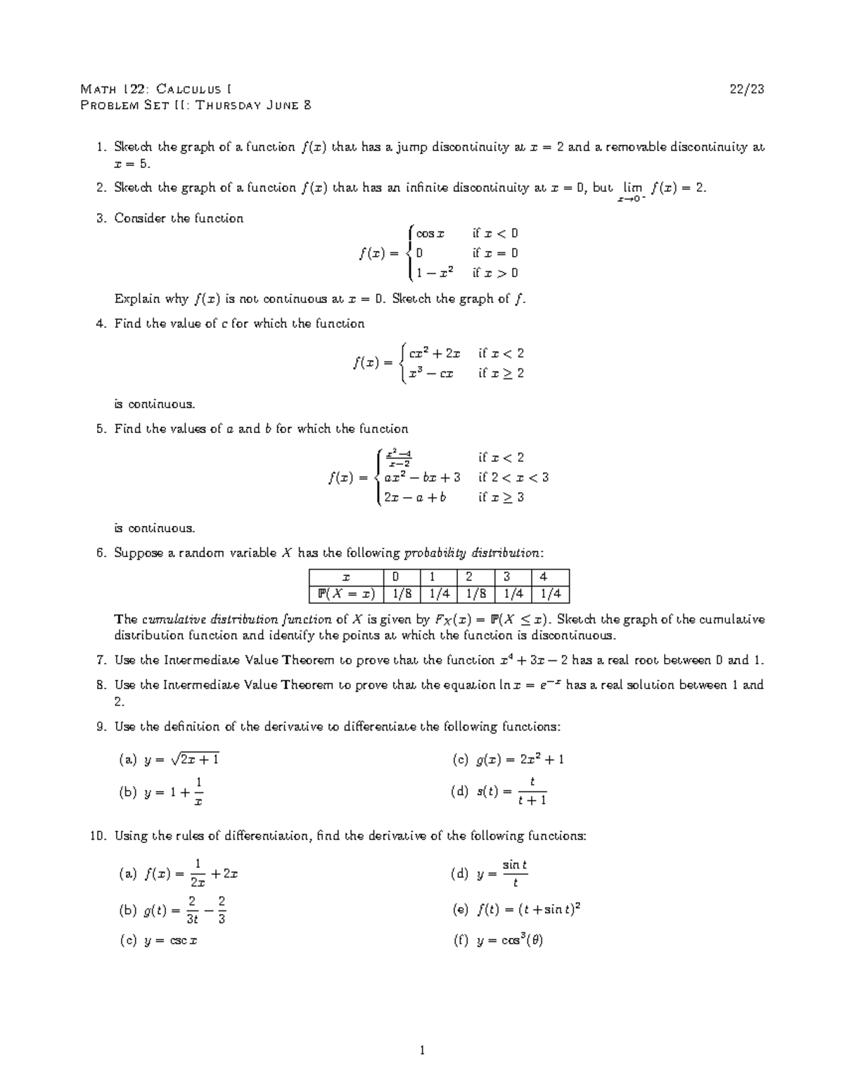 122 23RTPS2 - Tutorials - Math 122: Calculus I 22/ Problem Set II ...