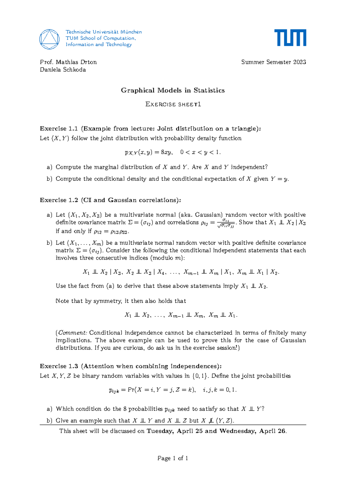 Exercise Sheet 1 - ex1 - Technische Universität München TUM School of ...