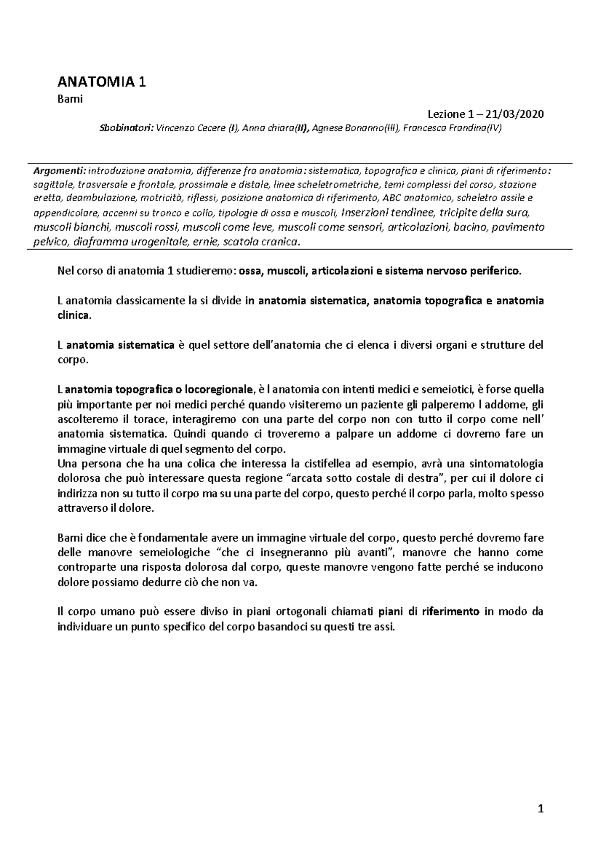 Lezione 1 - Anatomia - Barni - Warning: TT: undefined function: 32 Warning: TT: undefined ...