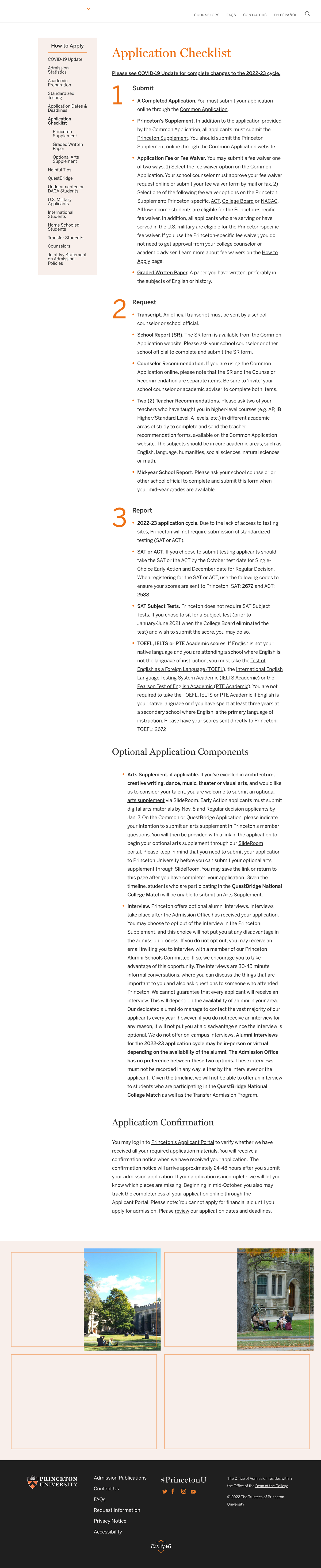 Application Checklist Princeton University Admission - Application ...