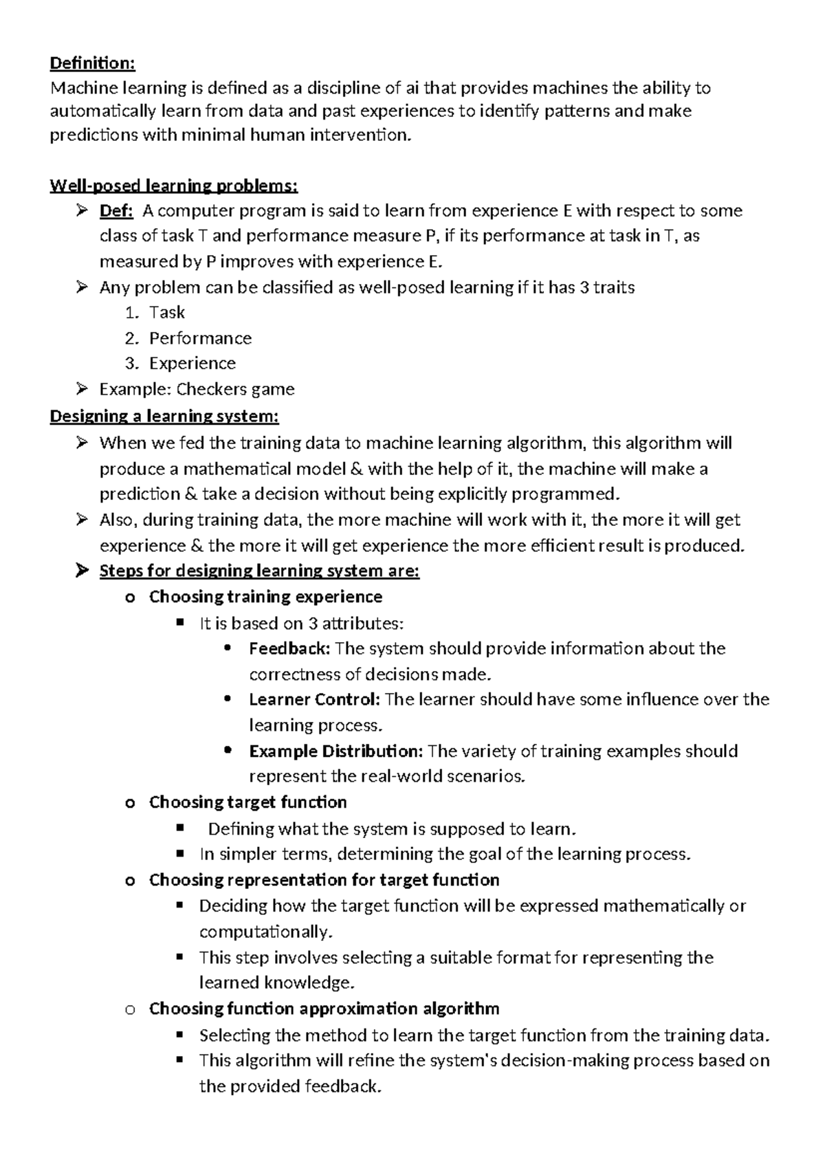 1 - machine learning notes - Definition: Machine learning is defined as ...