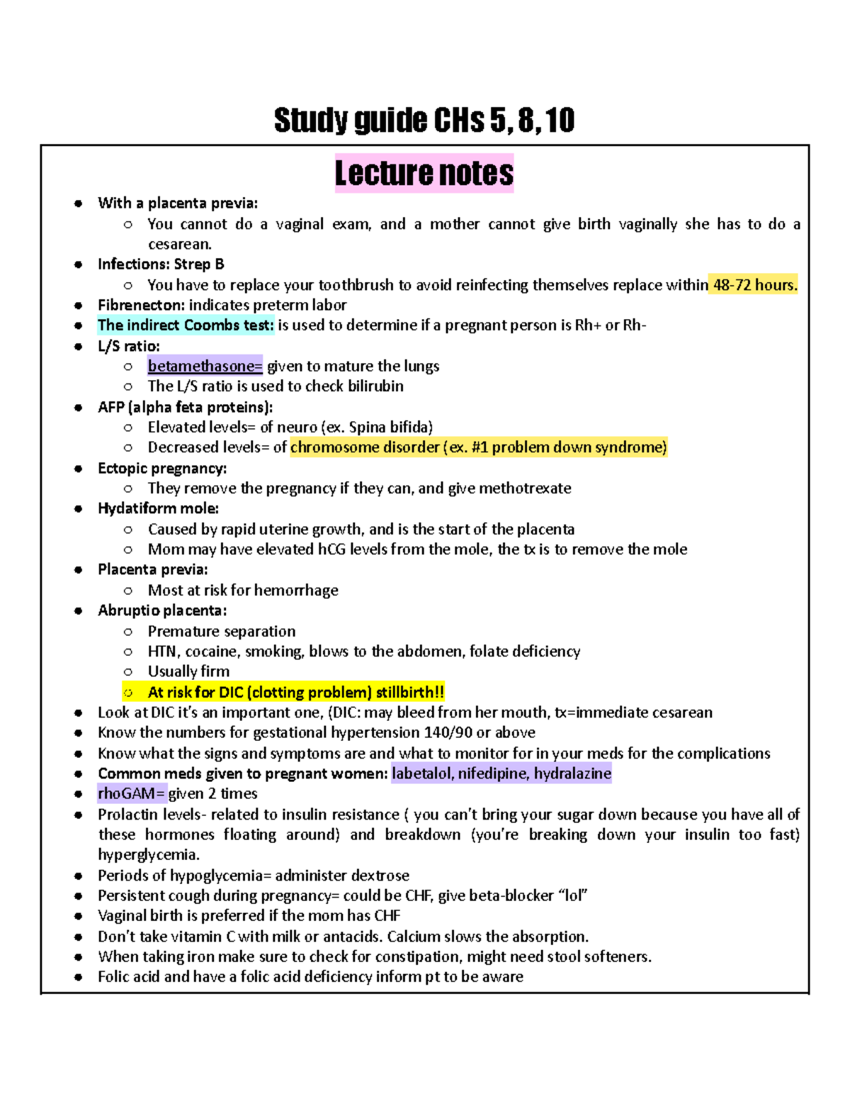 Study guide CHs 5, 8, 10 - OB chapters 5,8,10 - Study guide CHs 5, 8 ...