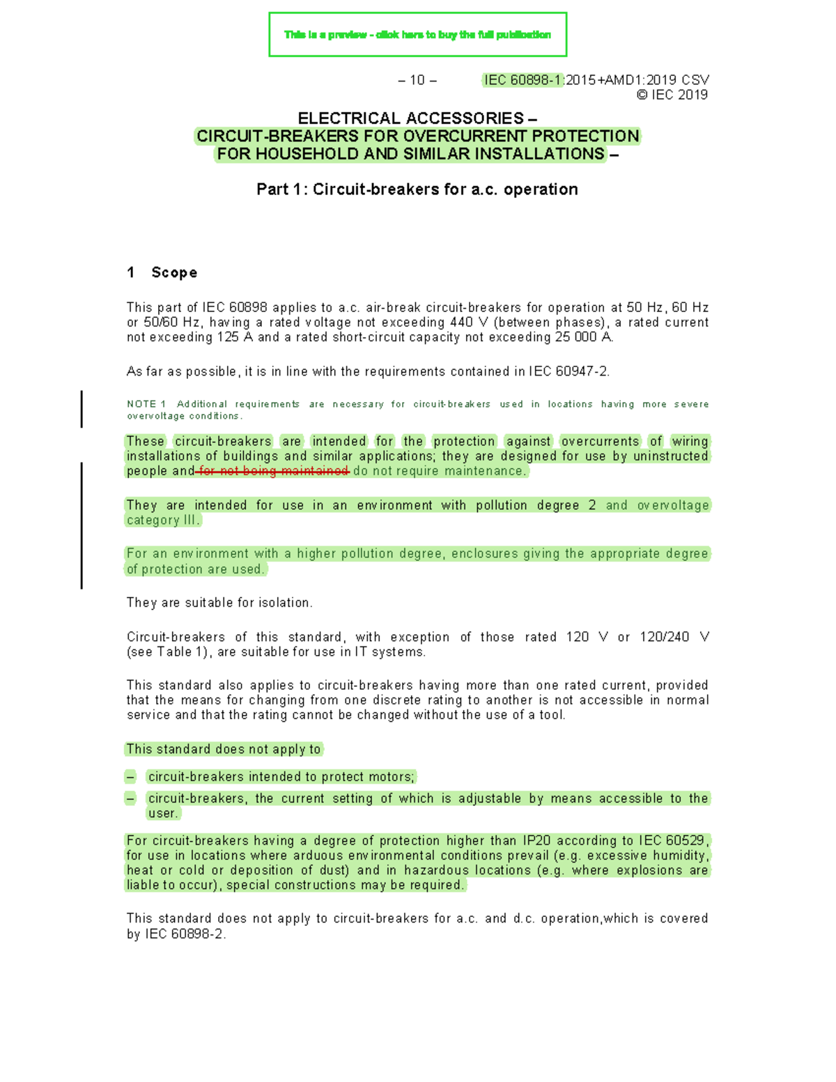Norma IEC 60898-1 Breakers para uso domestico - – 10 – IEC 60898-1:2015+AMD1:2019 CSV © IEC 201 ...