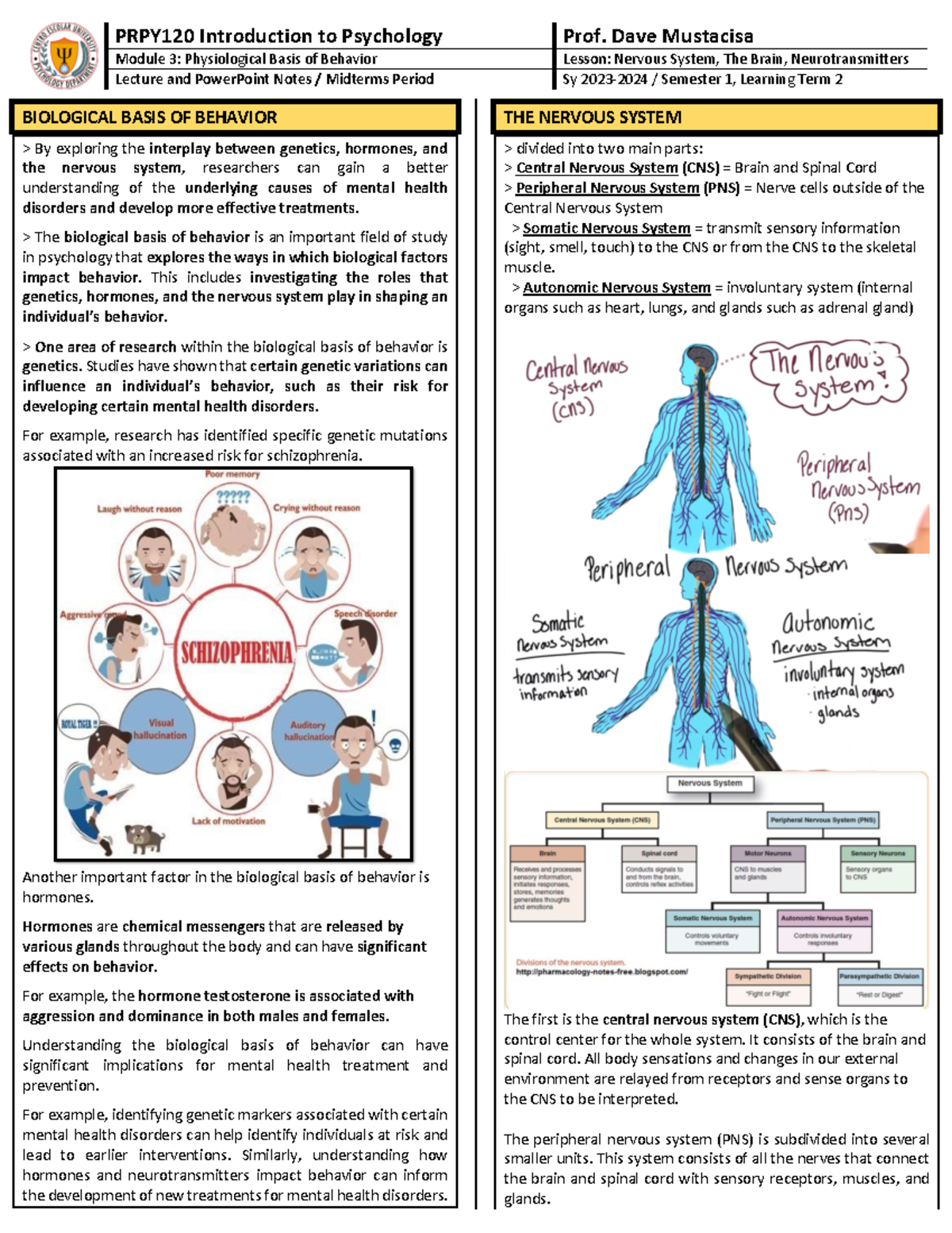 PRPY120-Module 3 Lecture Notes-Lance Bulet - Module 3 : Physiological ...