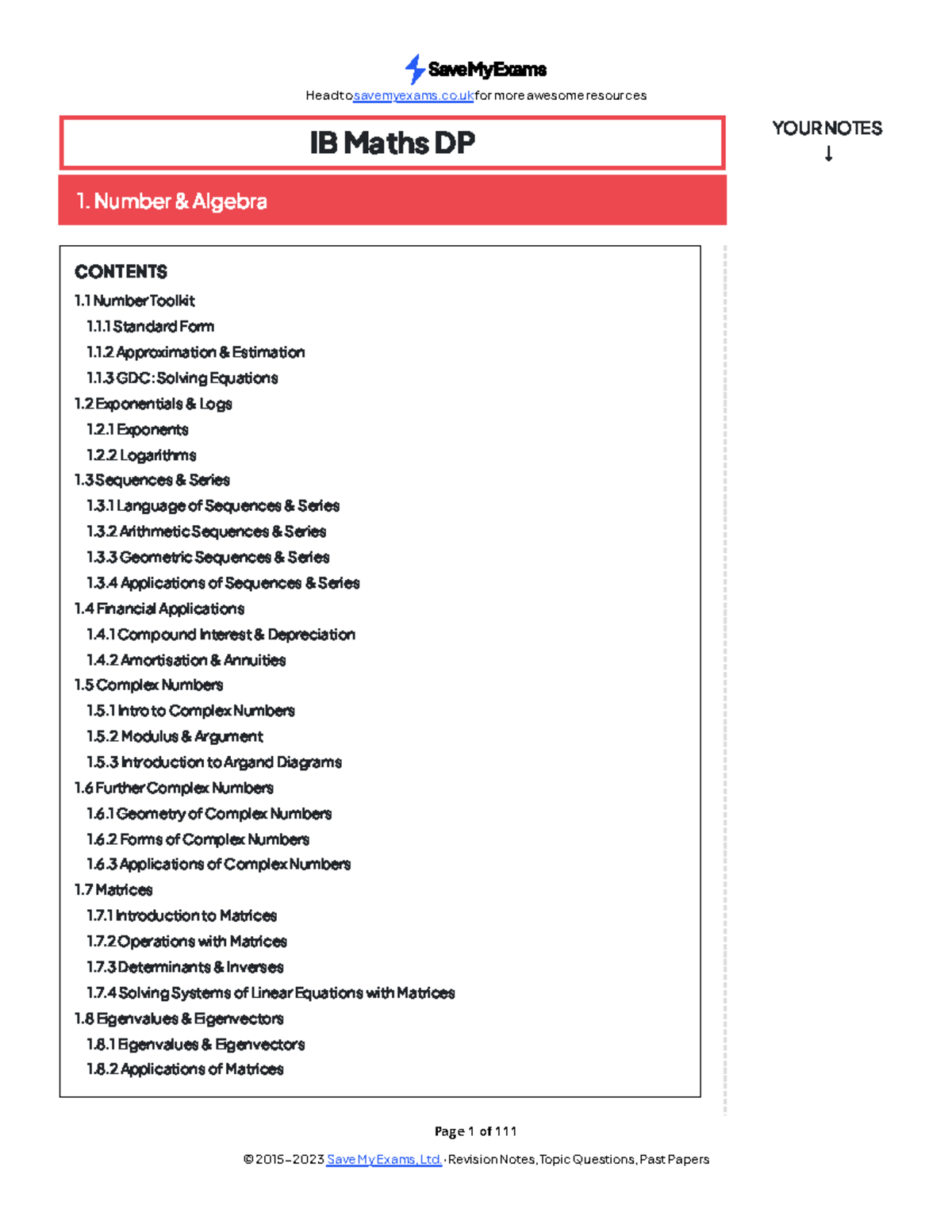 SME Math Number & Algebra Notes - Page 1 of 111 IB Maths DP 1. Number ...