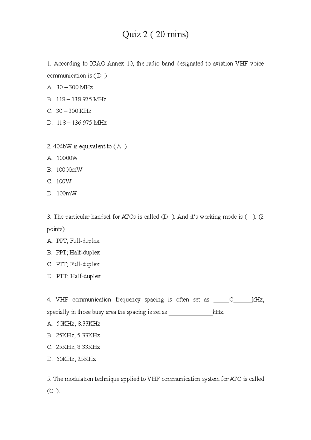 communication system - Quiz 2 ( 20 mins) According to ICAO Annex 10 ...